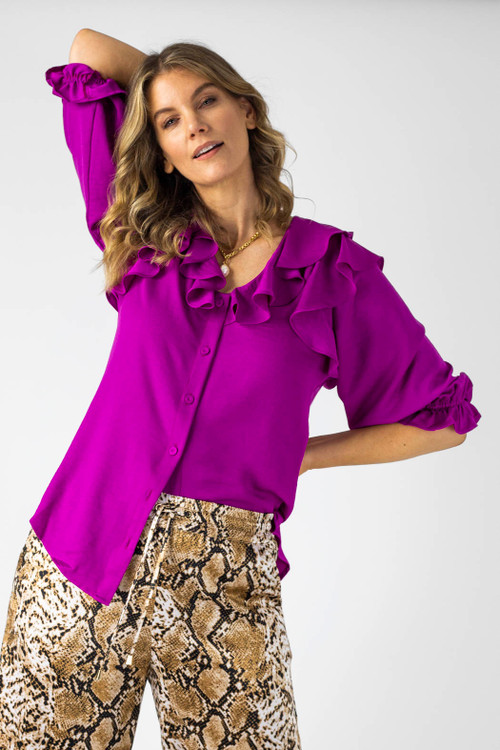 Magenta Ruffle Shirt | Women's Shirts - Motto Fashions