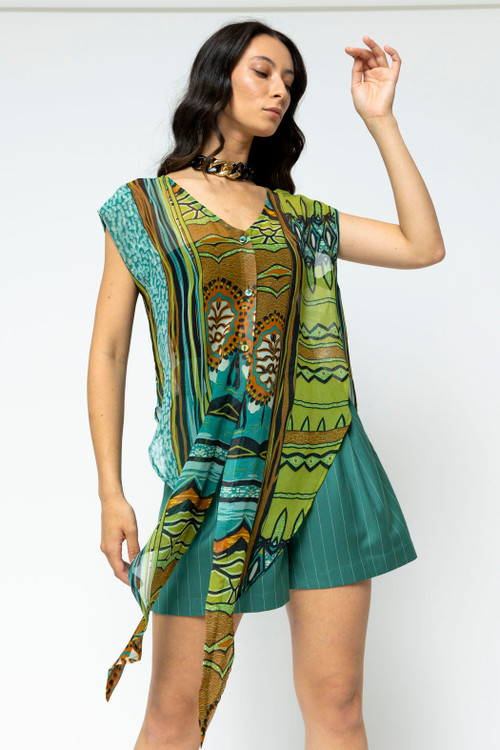 Jade Print Sleeveless Tie Top | Women's Tops - Motto Fashions