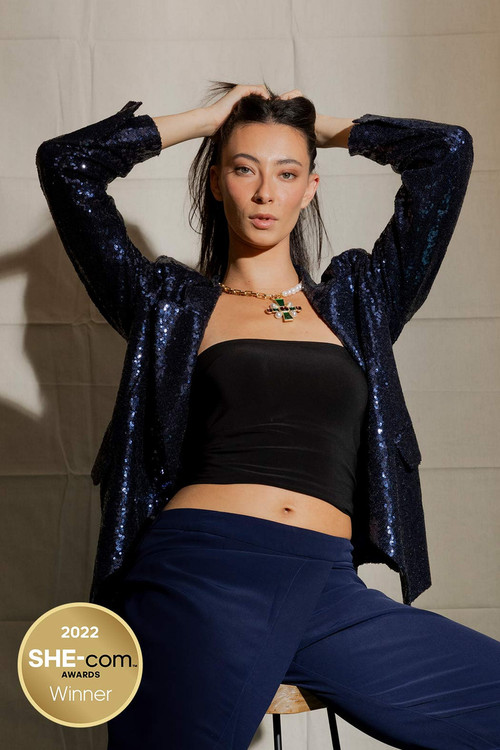 Navy Sequin Sisca Blazer | Motto Fashions