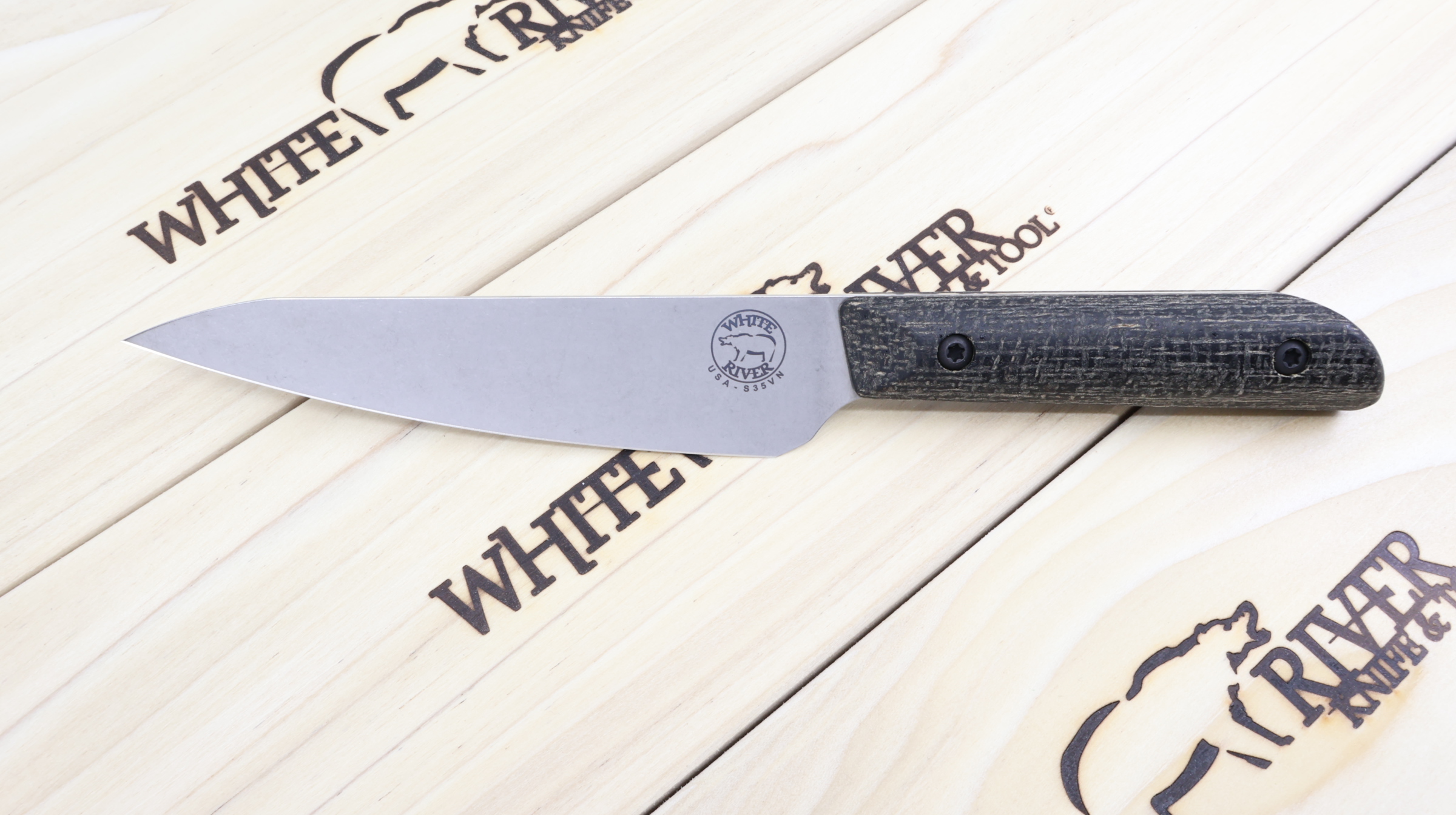 Custom Liong Mah Utility Knife - Black Burlap Micarta