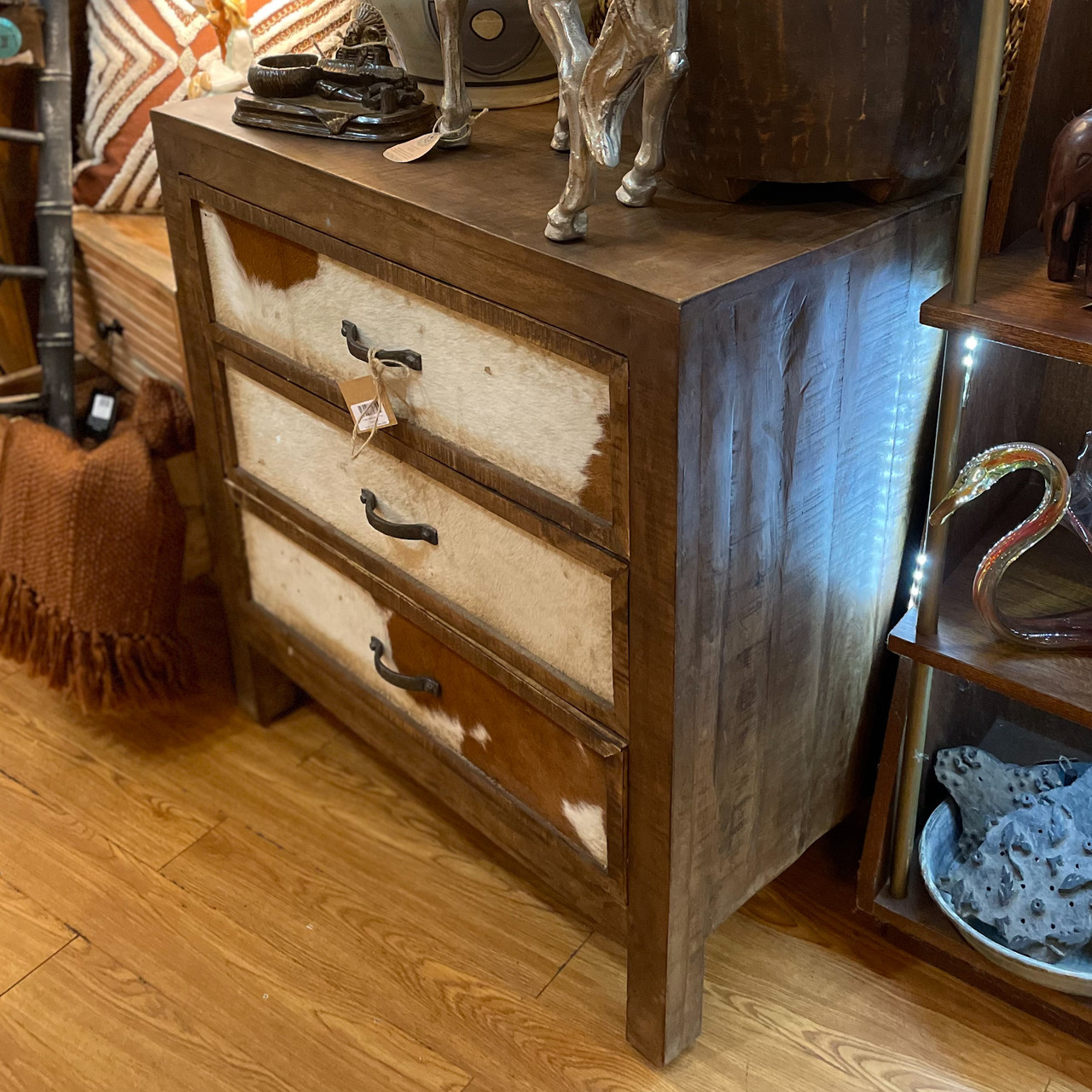 Ft. Worth Brown Cowhide 3 Drawer Chest - Ocean Springs Mercantile