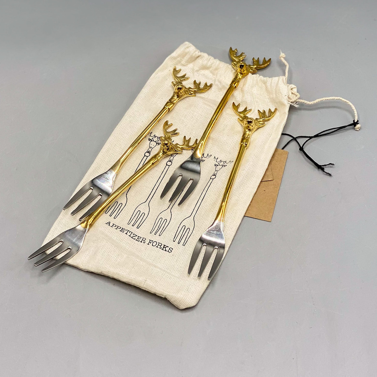Set of 4 Brass Fork w/Reindeer Handles - Ocean Springs Mercantile
