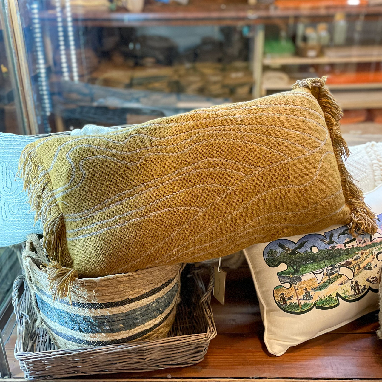 Wave Design w/Fringe Lumbar Pillow - Ocean Springs Mercantile