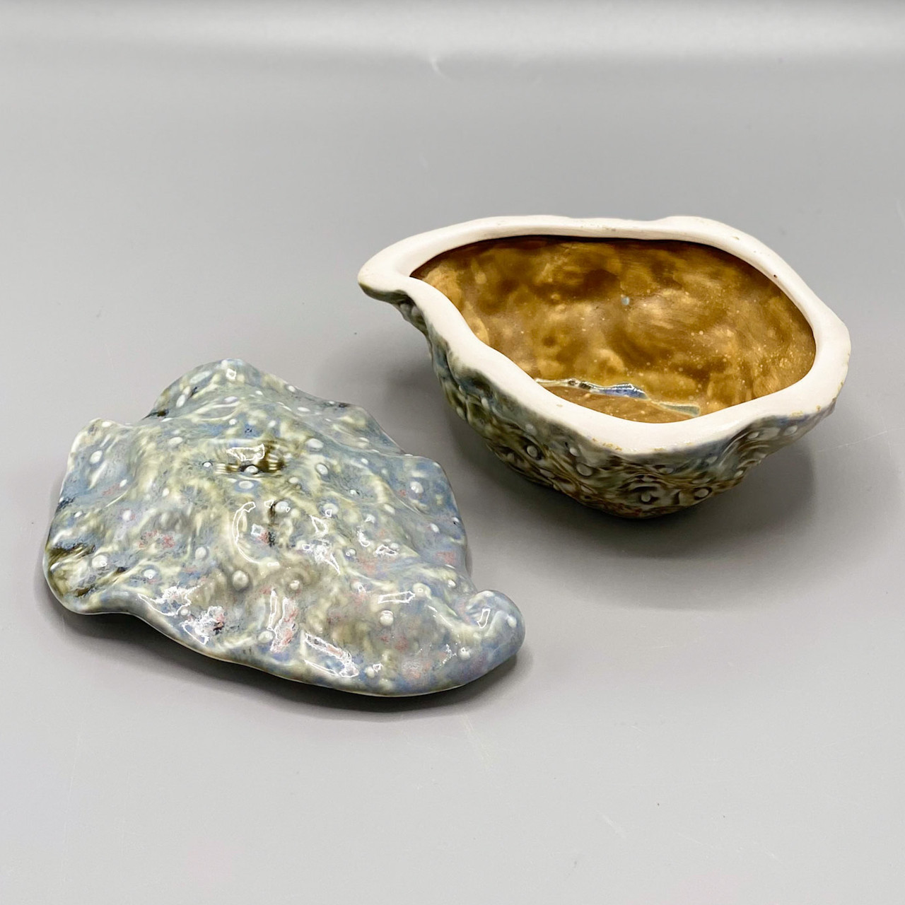Stoneware Oyster Shell Container w/Lid - Ocean Springs Mercantile