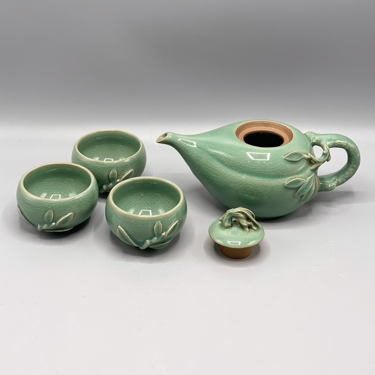 Antique Korean Celadon Teapot w/3 Cups, Joseon Dynasty - Ocean Springs ...