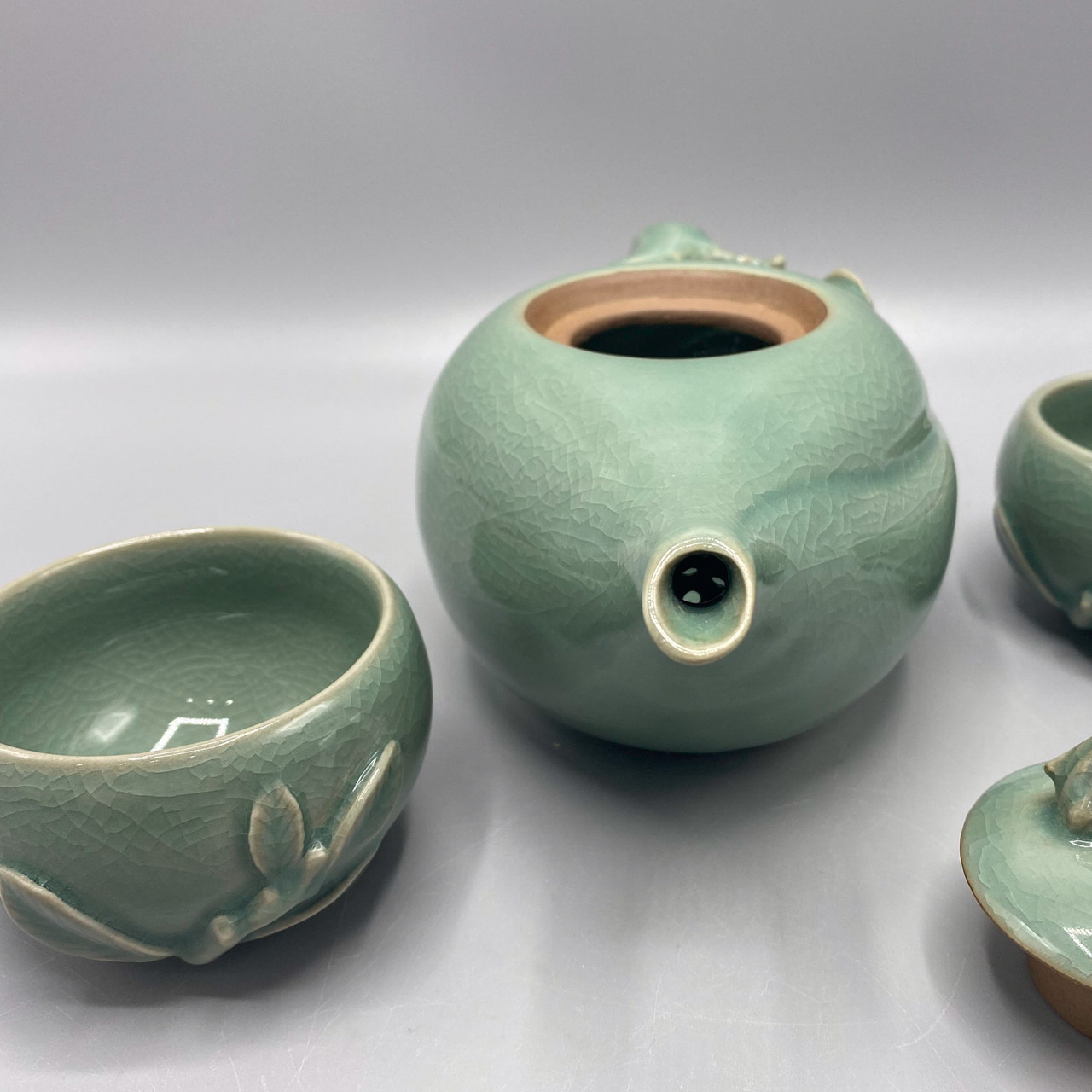 Antique Korean Celadon Teapot w/3 Cups, Joseon Dynasty - Ocean Springs ...