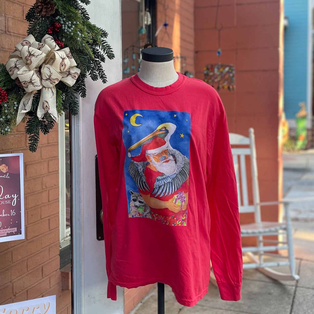 Santa Pelican Hug Stig Long Sleeve - Ocean Springs Mercantile