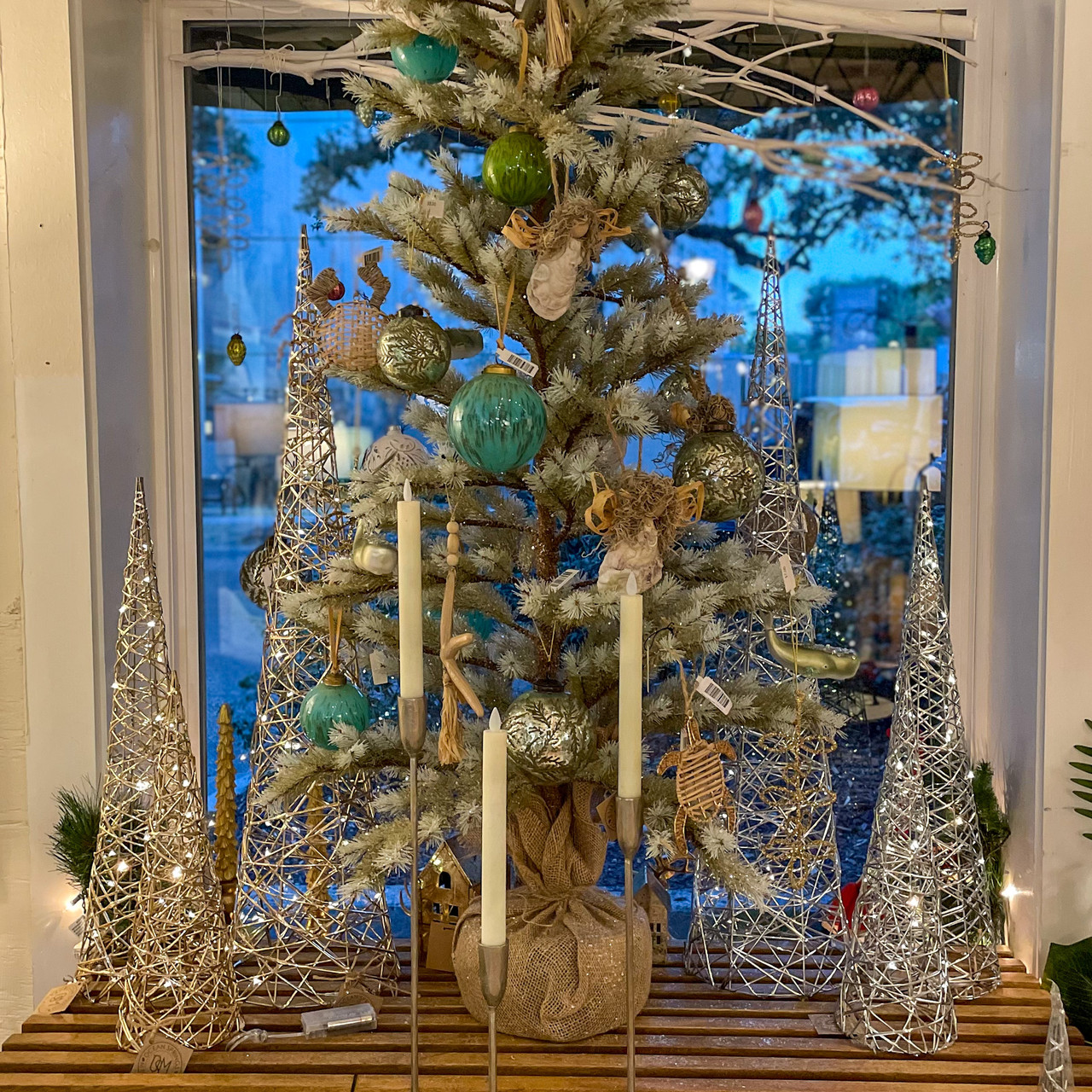 Outdoor Lighted Silver Tree - Ocean Springs Mercantile