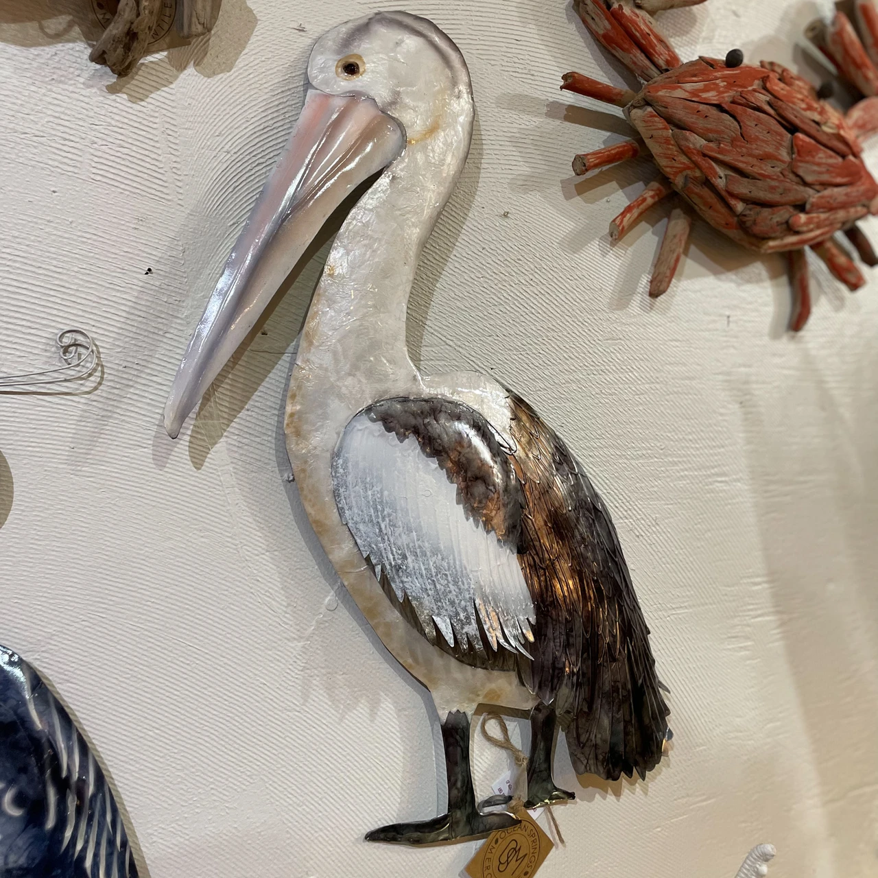 Metal & Capiz Pelican Wall Décor - Ocean Springs Mercantile