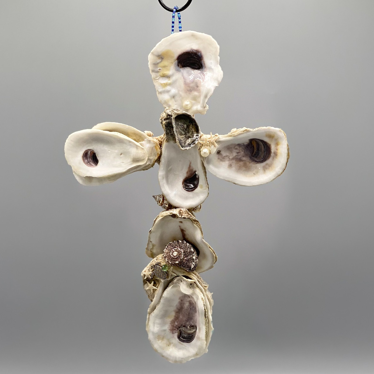 Handmade Oyster Shell Cross w/Turtle - Ocean Springs Mercantile