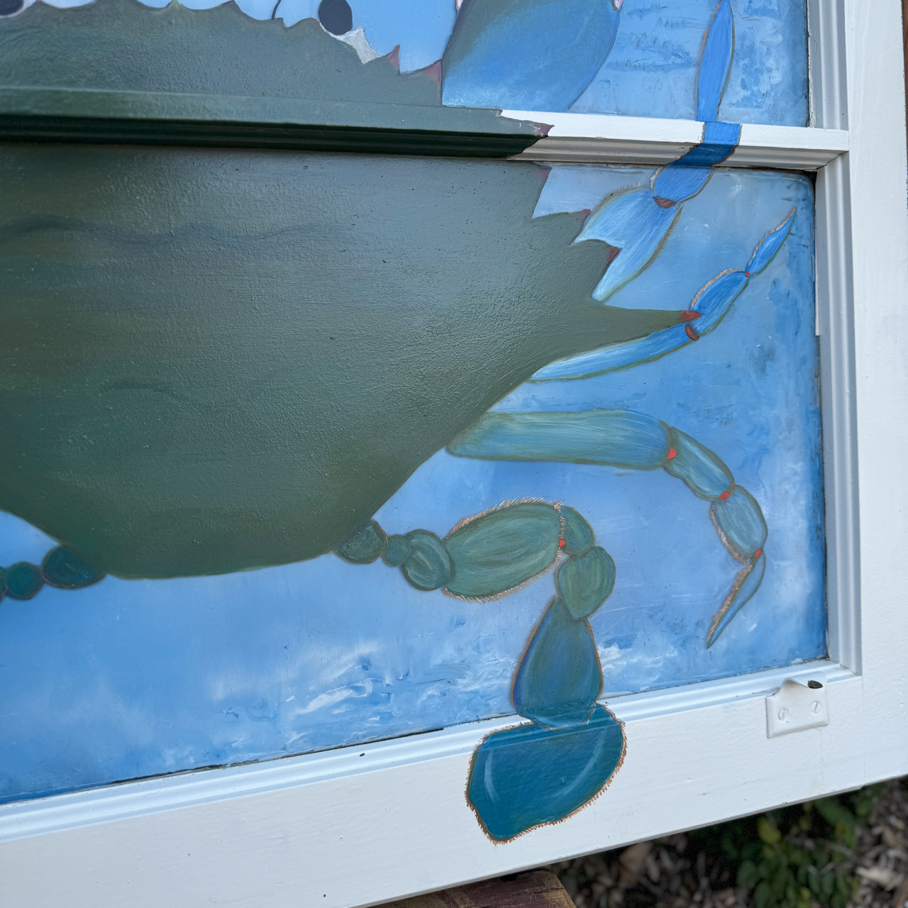 Hand Painted Blue Crab on Window - Ocean Springs Mercantile