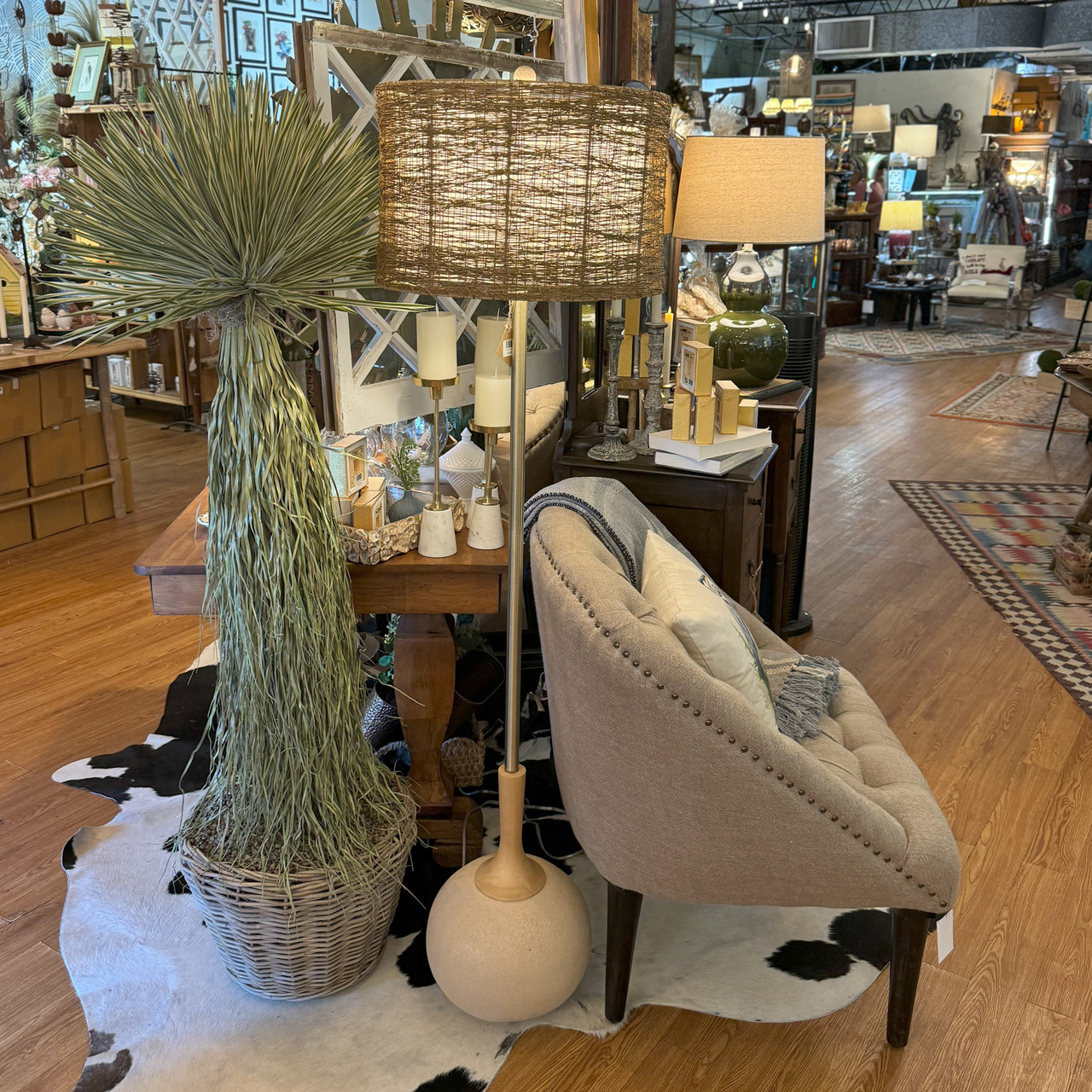 Kenya Floor Lamp w/Wicker Shade - Ocean Springs Mercantile
