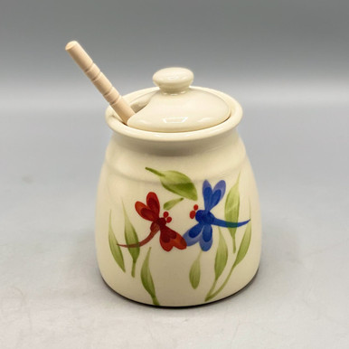 Hand Painted Dragonfly Honey Pot - Ocean Springs Mercantile