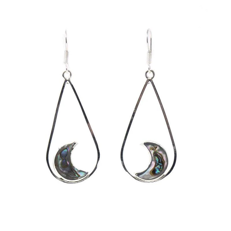 Abalone Half Moon Teardrop Earrings - The Treasured Hippie