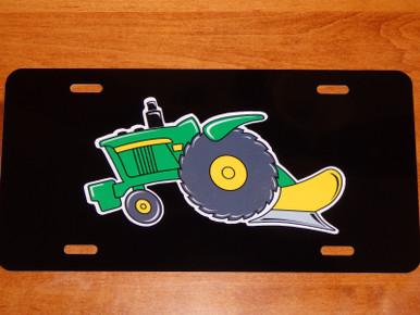 JD John Deere with plow Tractor LICENSE PLATE on BLACK or WHITE ...