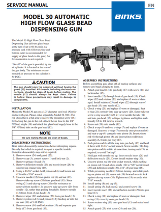 Binks Model 30 HF Automatic Glass Bead Gun Manual