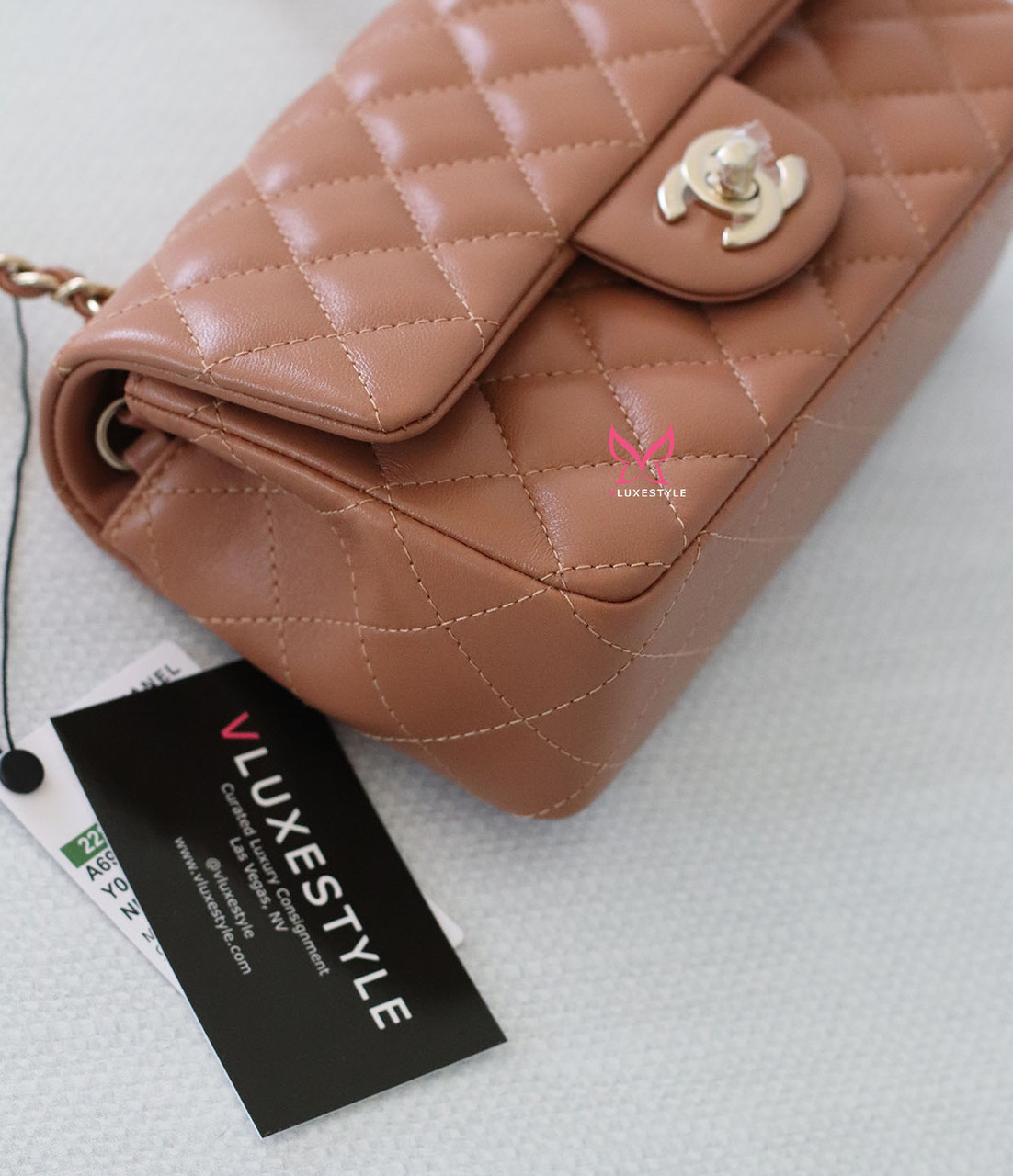 Chanel Classic Mini Rectangular 22S Caramel Quilted Lambskin with light ...