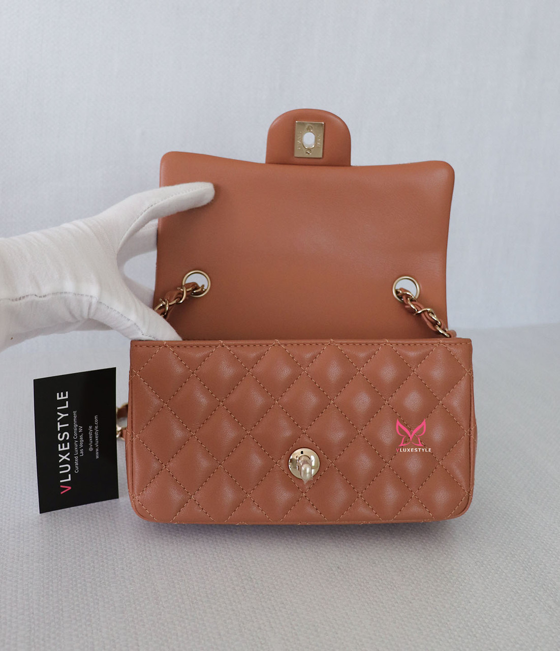 Chanel Classic Mini Rectangular 22S Caramel Quilted Lambskin with light ...