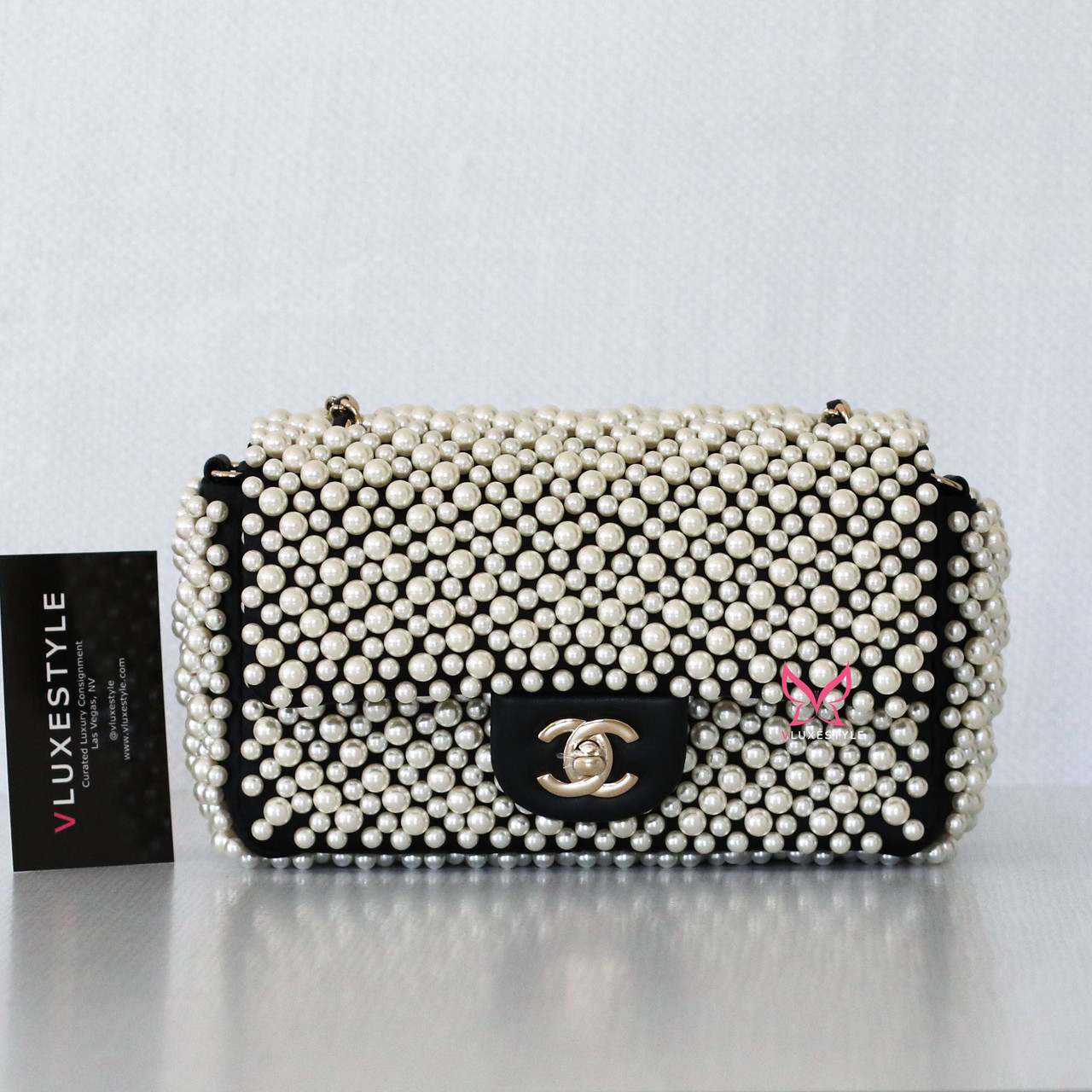 Chanel 19S Pearl Mini Rectangular Flap with light gold hardware