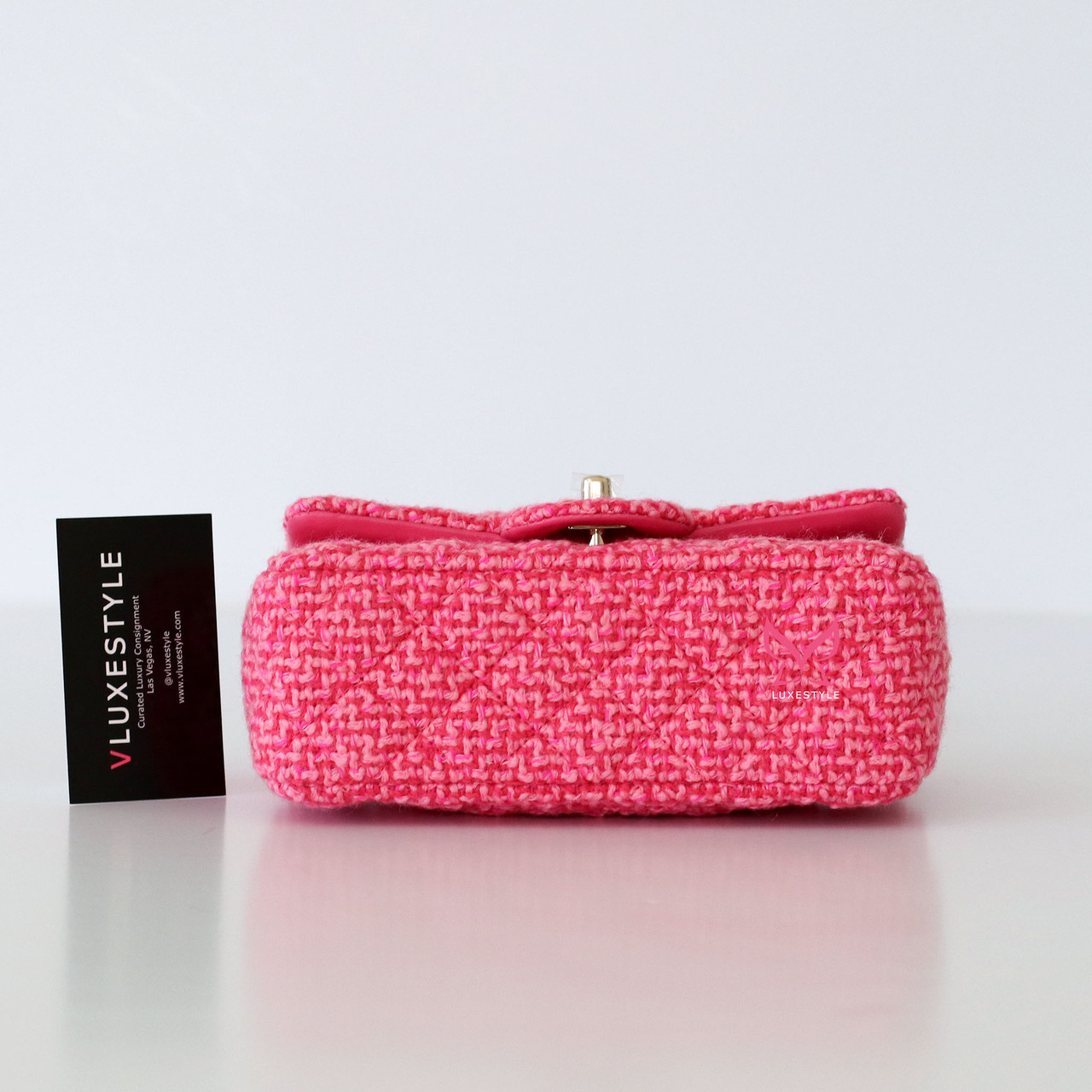 Chanel Classic Mini Rectangular 22K Pink Tweed with light gold hardware