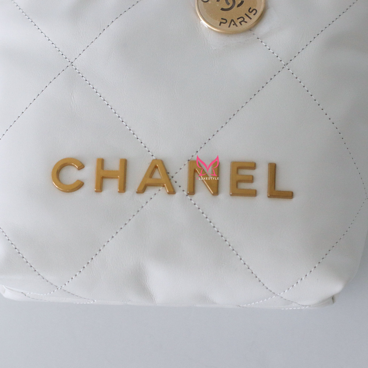 Chanel Mini 22 Hobo Bag 23S White Shiny Calfskin Gold Hardware