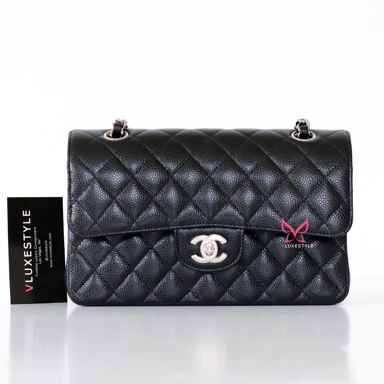 Chanel Classic Small Flap Black Quilted Caviar Silver Hardware