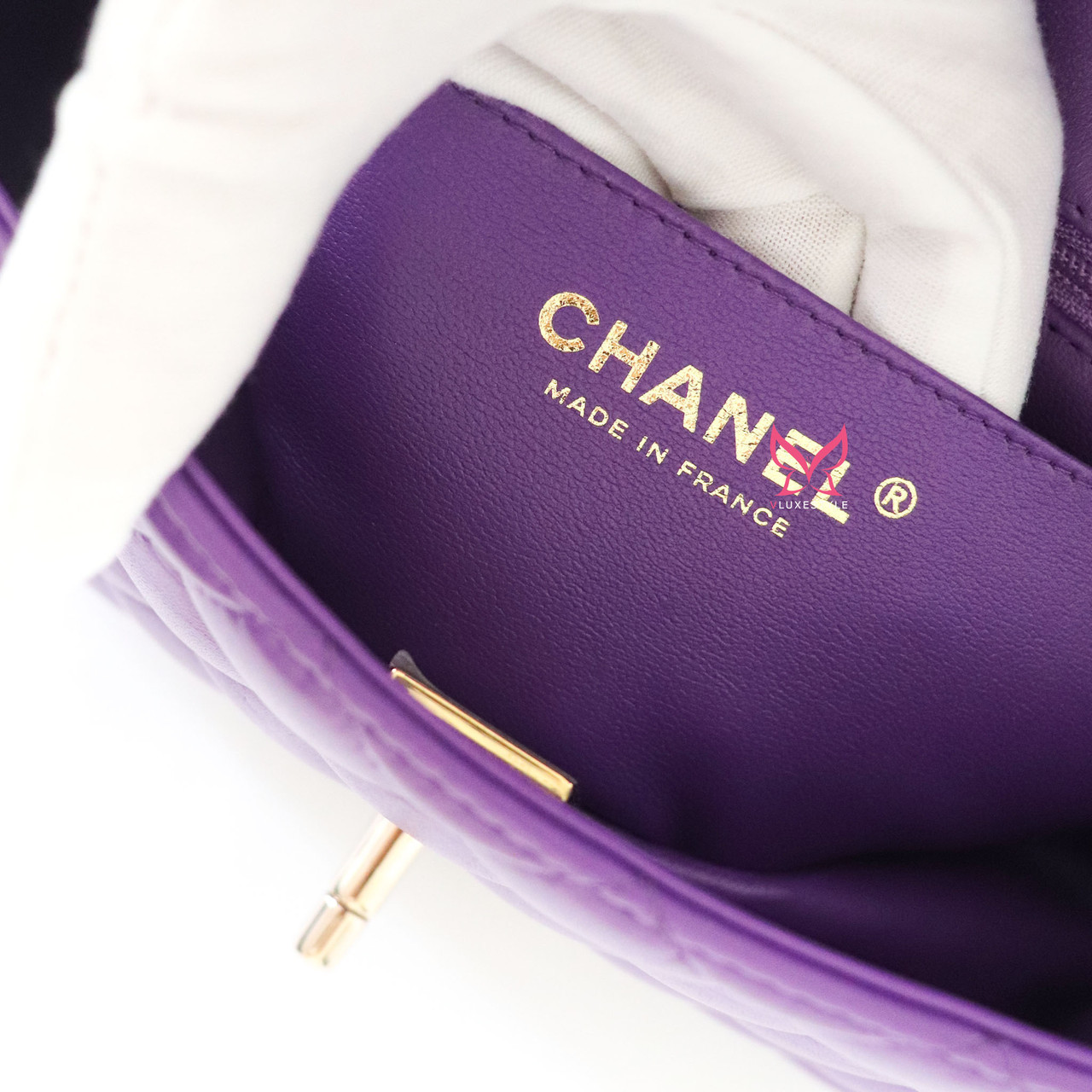 Chanel Mini Rectangular Top Handle 22A Purple Lambskin Light Gold hardware