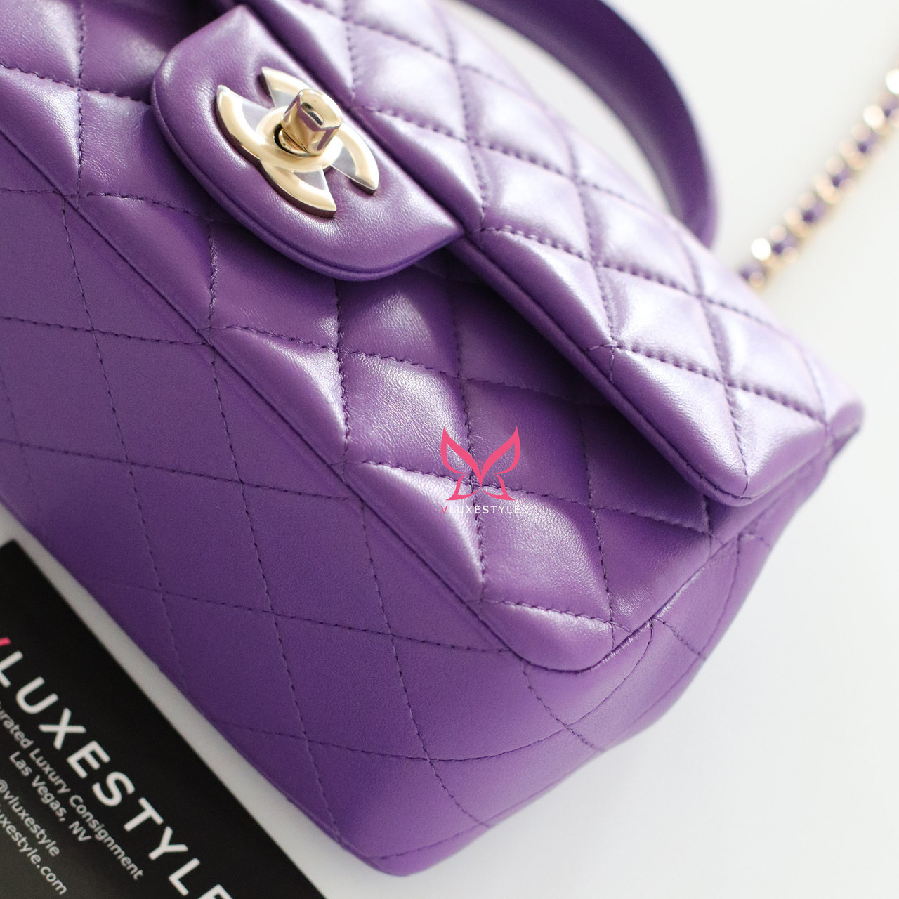 Chanel Mini Rectangular Top Handle 22A Purple Lambskin Light Gold hardware