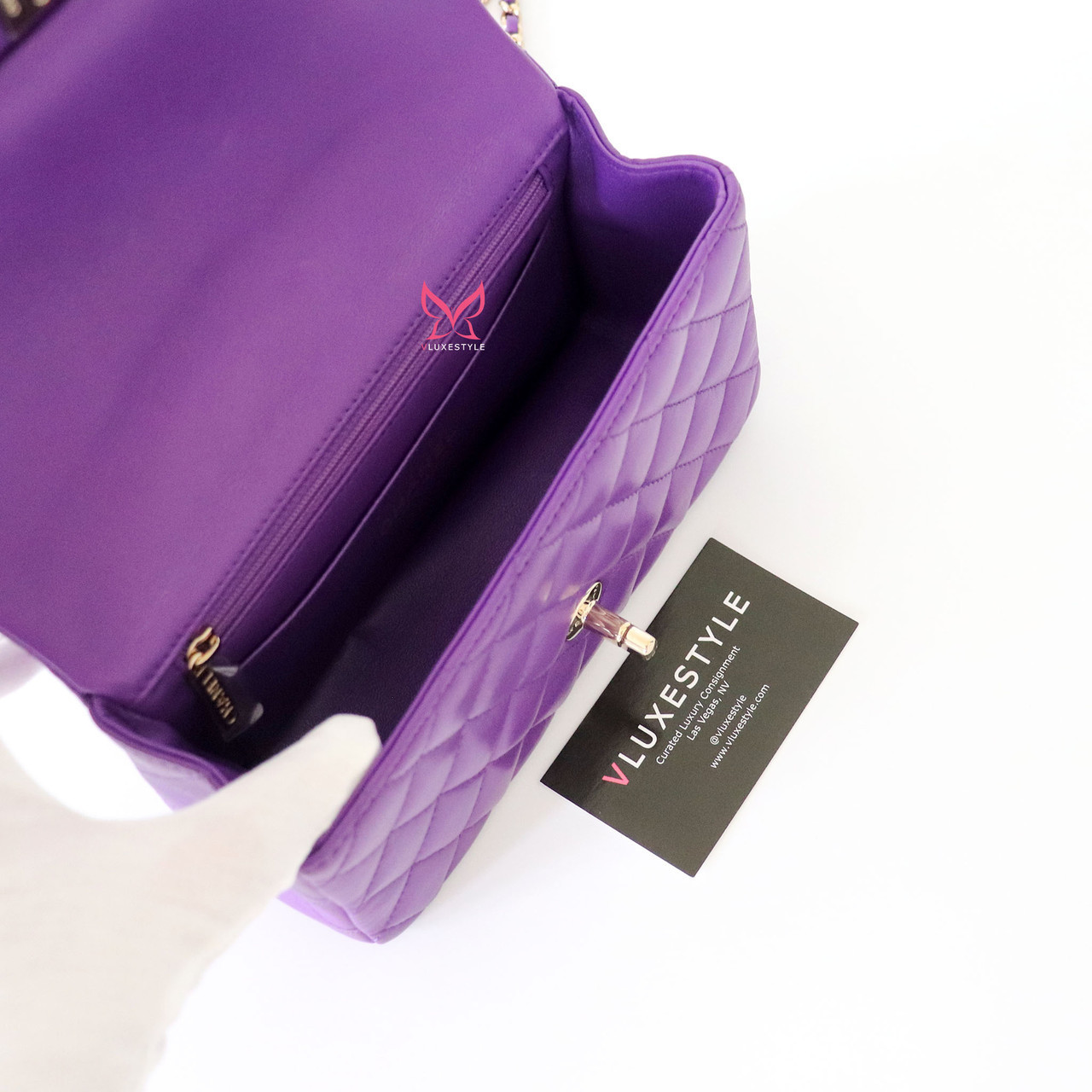 Chanel Mini Rectangular Top Handle 22A Purple Lambskin Light Gold hardware