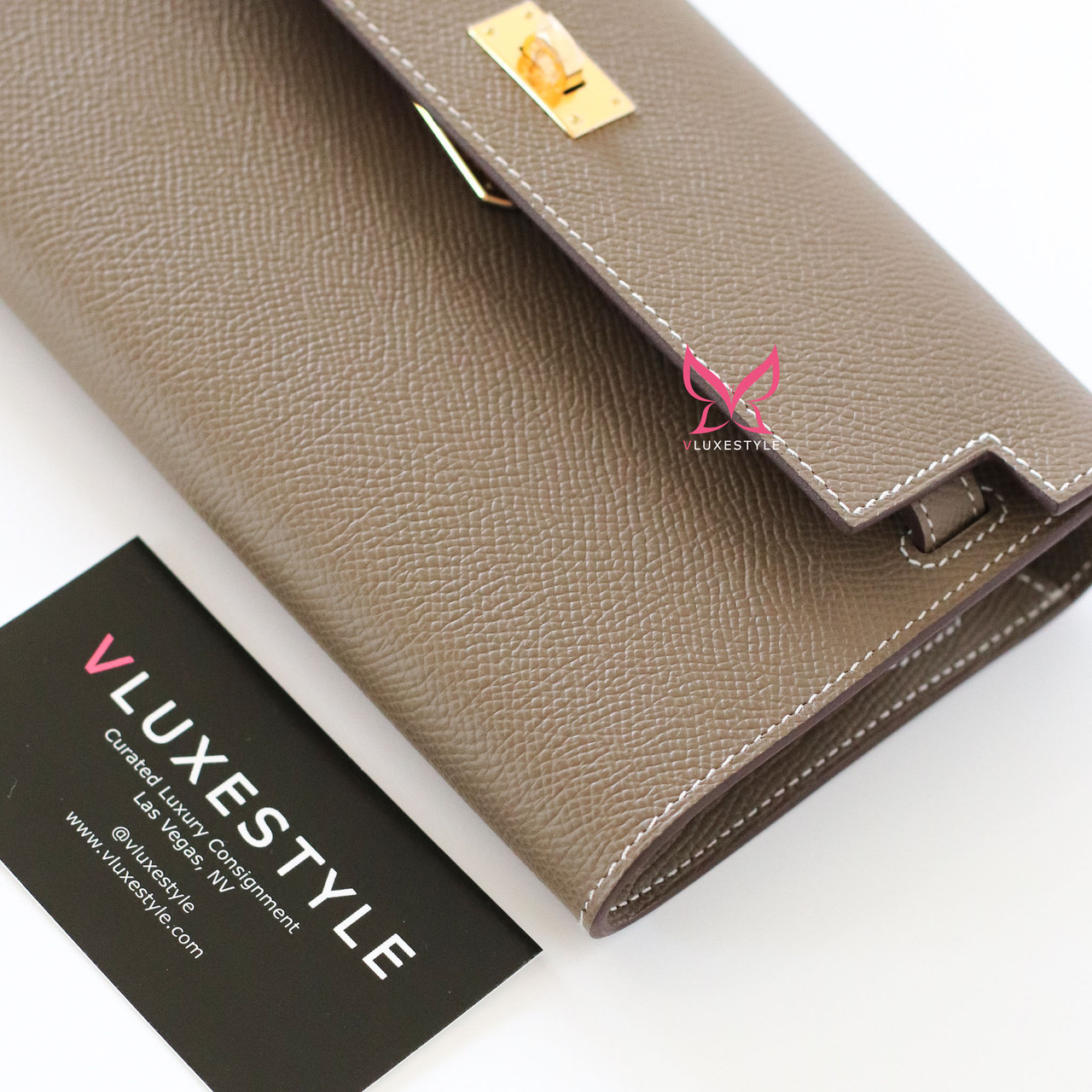 Hermes Kelly To Go Wallet Etoupe Epsom Gold Hardware