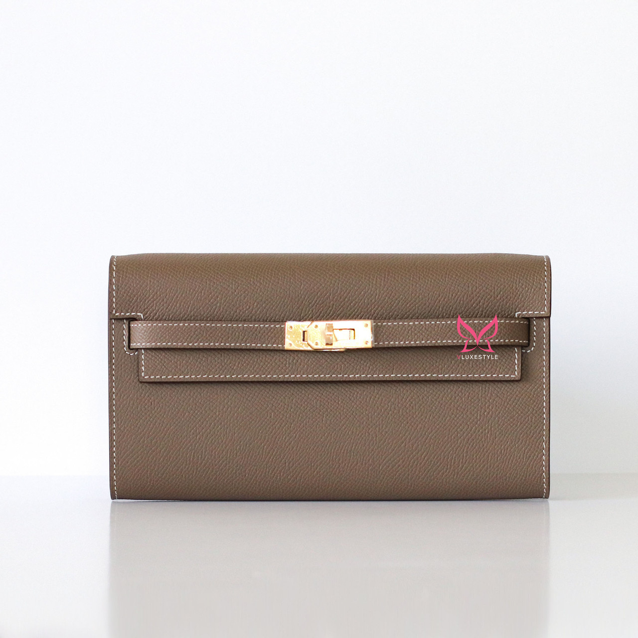 Hermes Kelly To Go Wallet Etoupe Epsom Gold Hardware