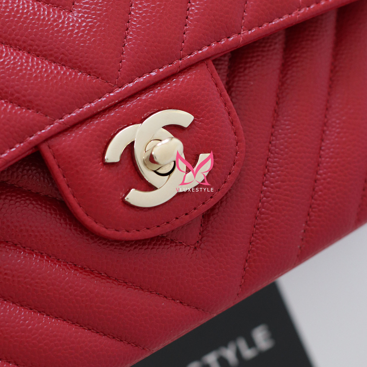 Chanel Classic Small Flap 20B Red Chevron Caviar Light Gold Hardware