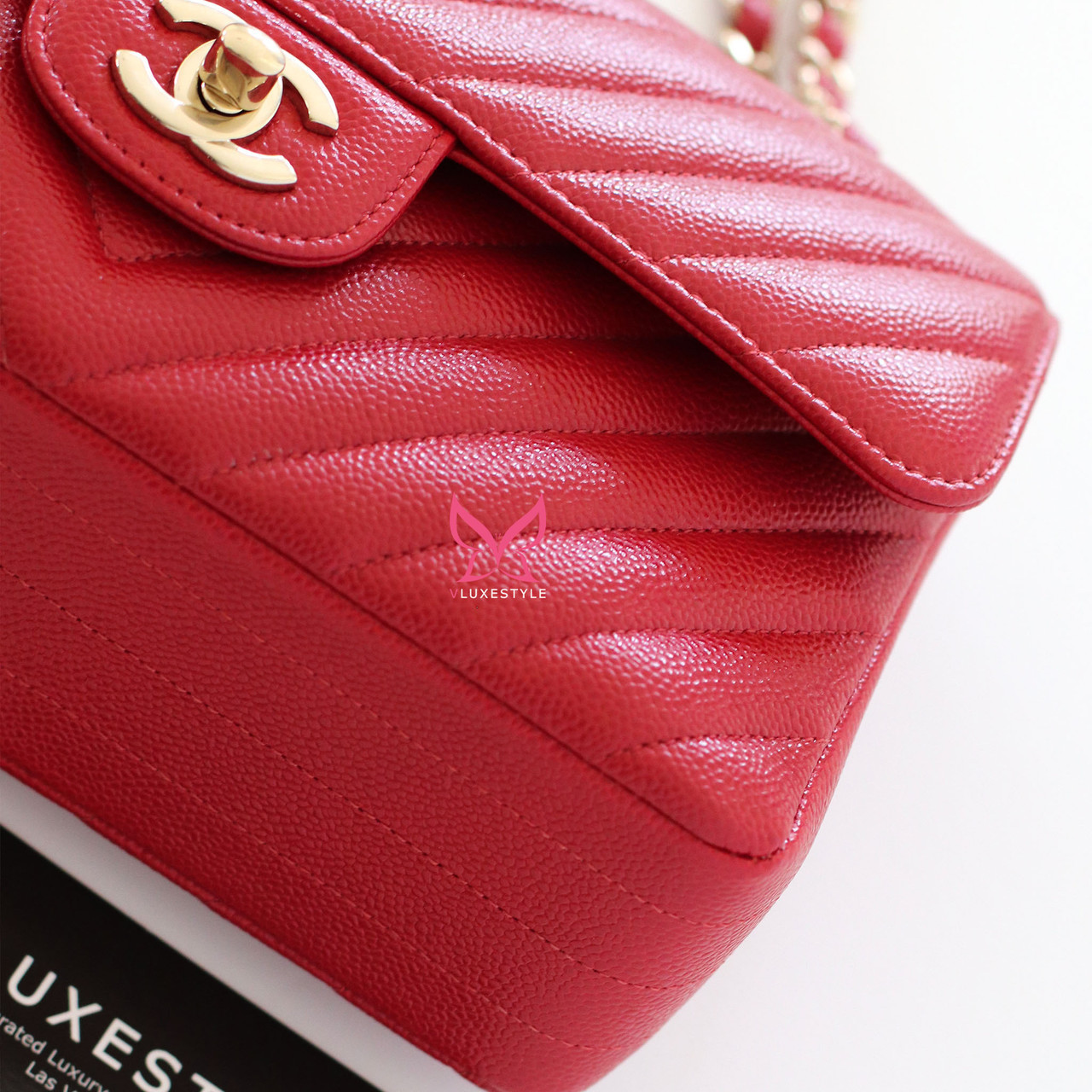 Chanel Classic Small Flap 20B Red Chevron Caviar Light Gold Hardware