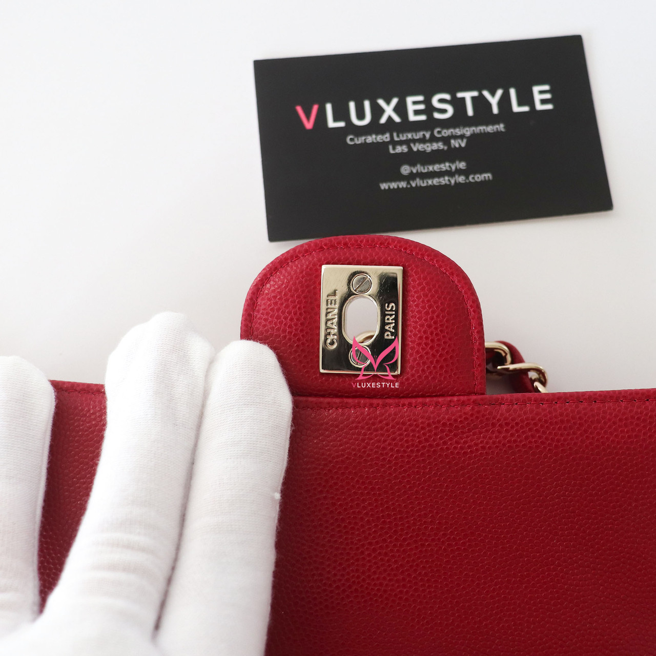 Chanel Classic Mini Rectangular 18B Red Chevron Caviar Light Gold Hardware