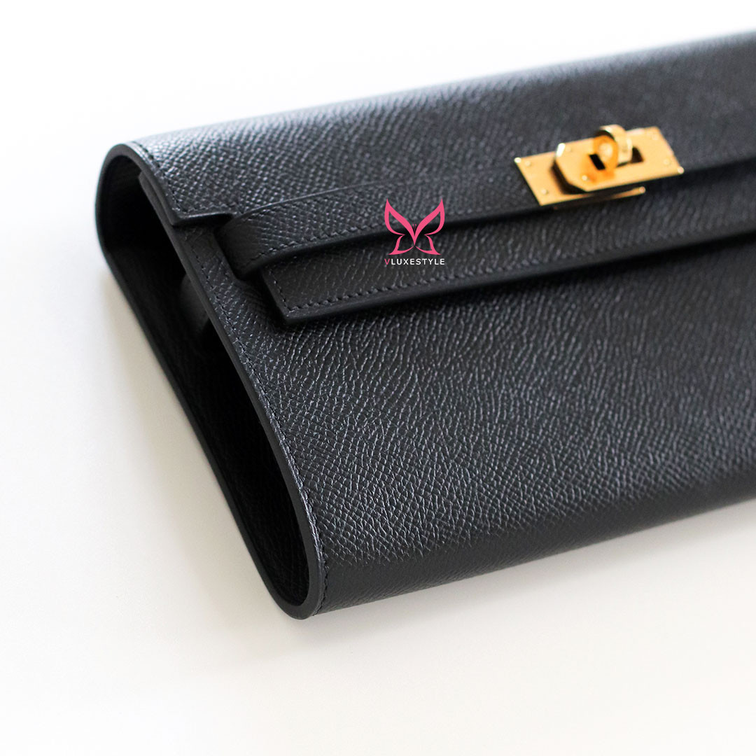 Hermes Kelly To Go Wallet Black Epsom Gold Hardware