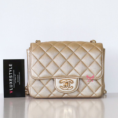 Chanel Classic Mini Square Flap 21P Metallic Gold Quilted Lambskin ...