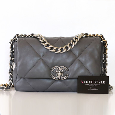 Chanel Small/Medium 19 Flap 22A Gray Lambskin Multi-tone hardware