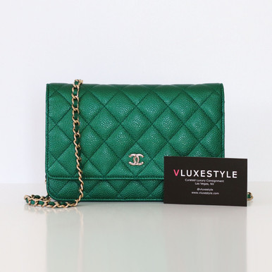 Chanel Classic Wallet On Chain 18S Emerald Green Quilted Caviar Light ...