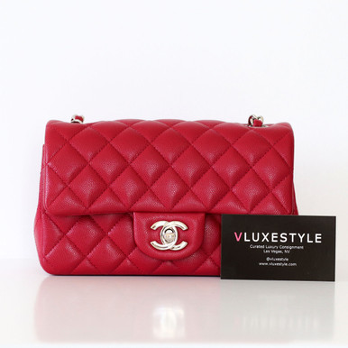 Chanel Classic Mini Rectangular 18B Red Quilted Caviar Silver Hardware