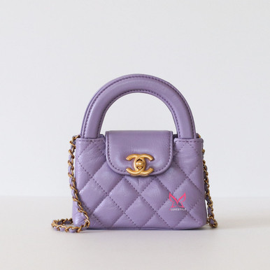 Chanel 24P Mini Nano Kelly Purple Quilted Calfskin Brushed Gold Hardware