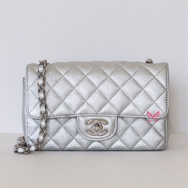 Classic Mini Rectangular Flap 21P Metallic Silver Quilted Lambskin ...