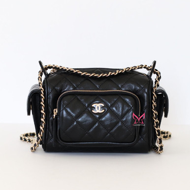 Preppy Pocket Camera Bag 25C Shiny Crumpled Black Lambskin Light Gold ...