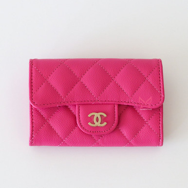 Classic Flap Card Holder 22P Barbie Pink Quilted Caviar Gold Hardware