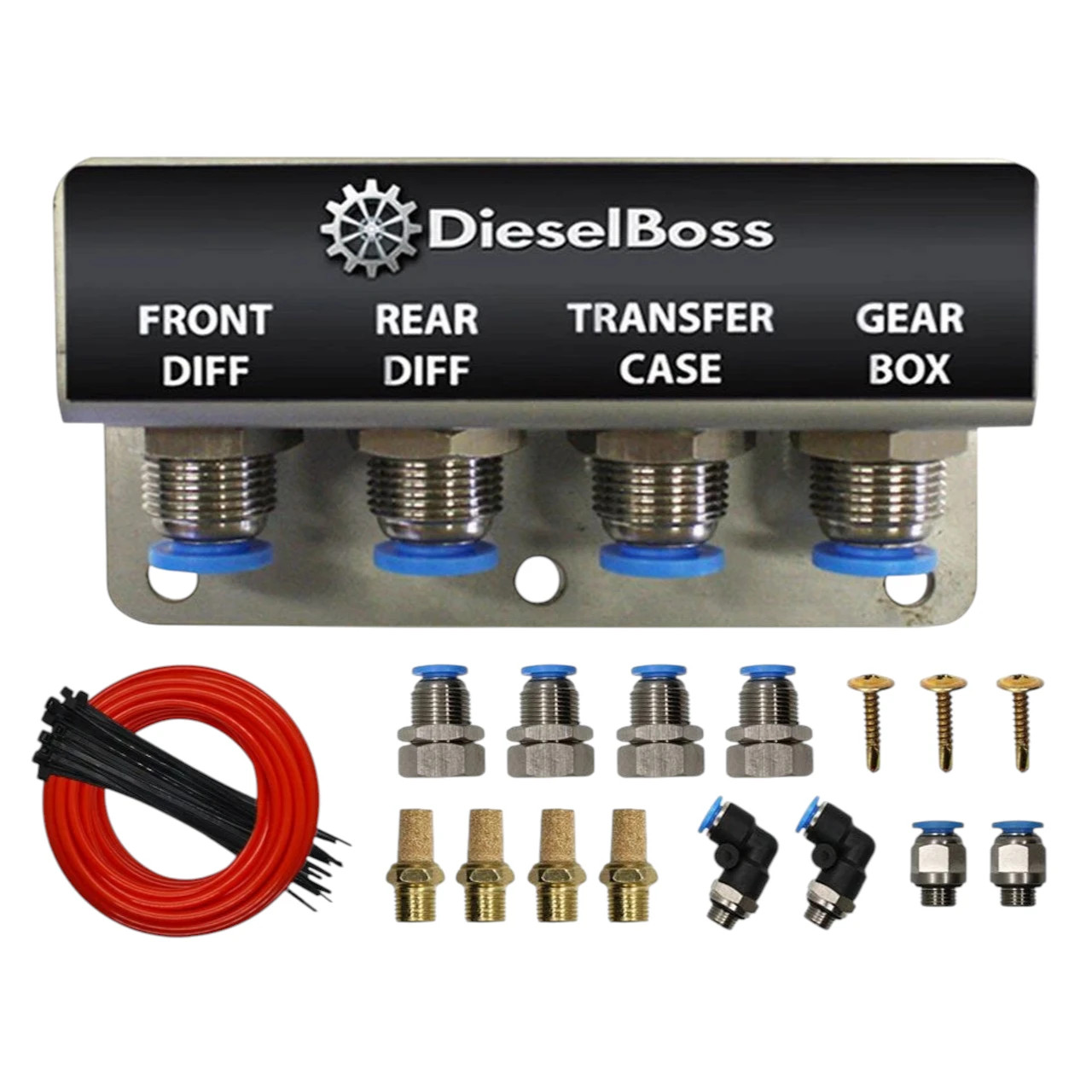 4-Port universal Diff Breather Kit with red hose - Diesel Boss