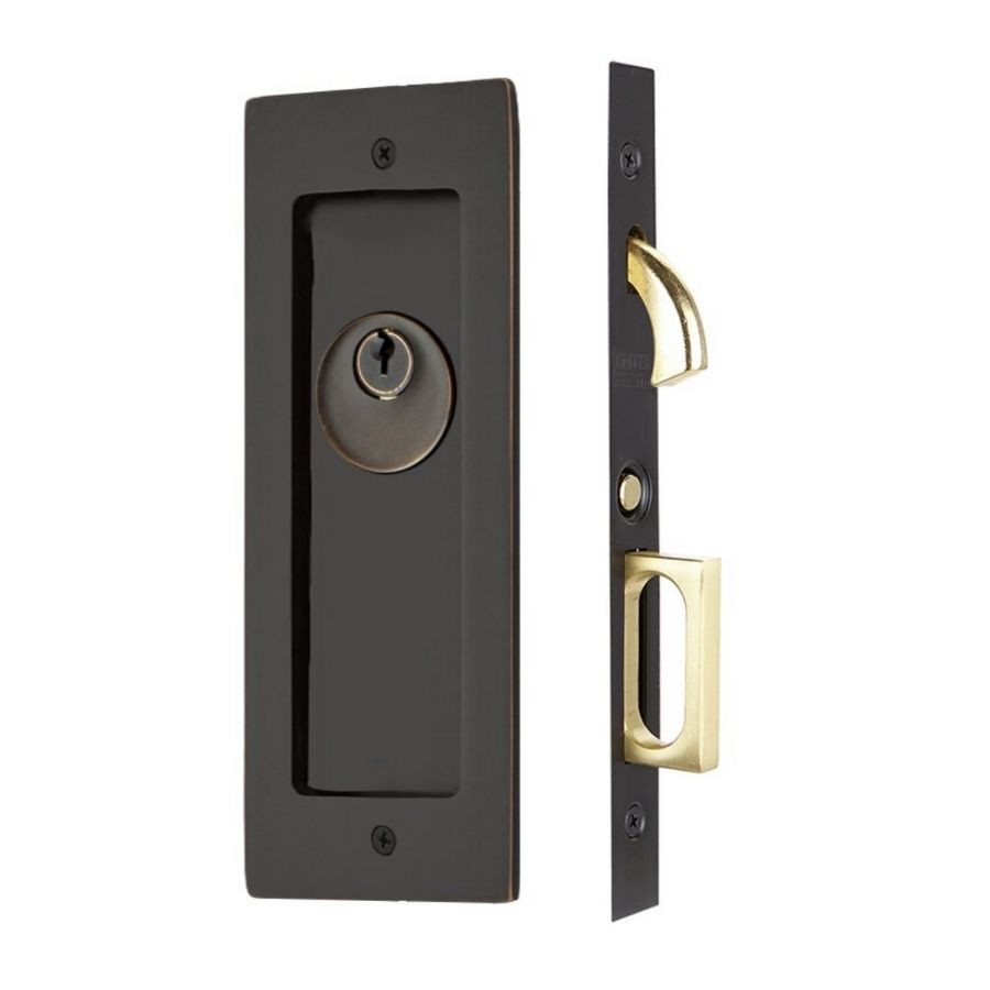 Emtek 2113 Modern Rectangular Mortise Keyed Pocket Door Set