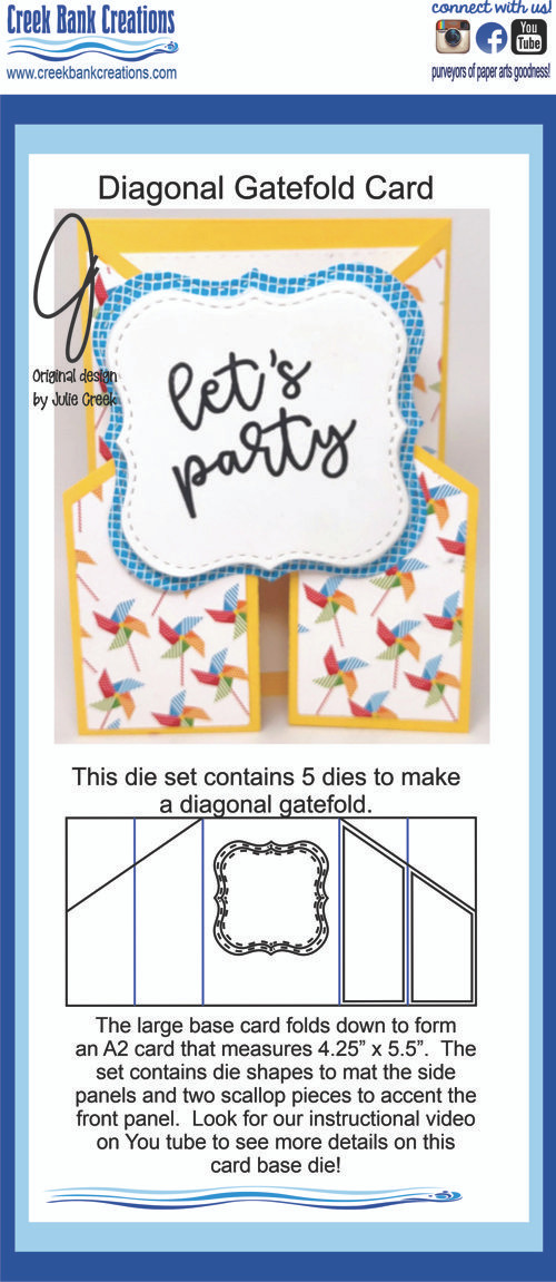 Diagonal Gatefold Die Card Base, D1944, slimline. slim line