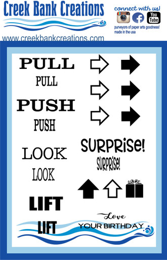 Pull Tab Words stamp, S1744, pull, push, Happy Flappy, Happy Flappy Die ...