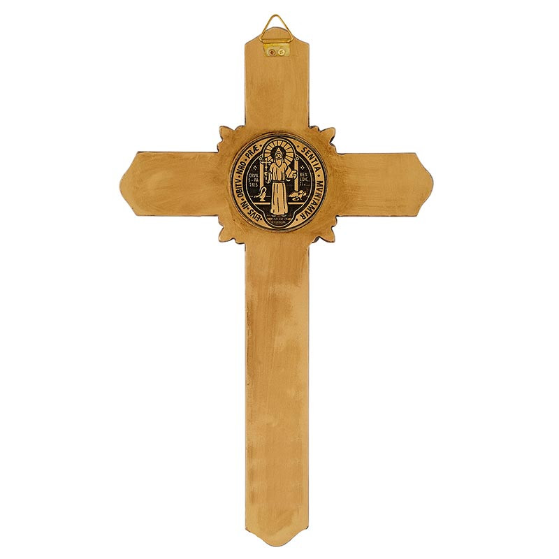 St Benedict Antique Gold Fleur-de-Lis Wall Crucifix
