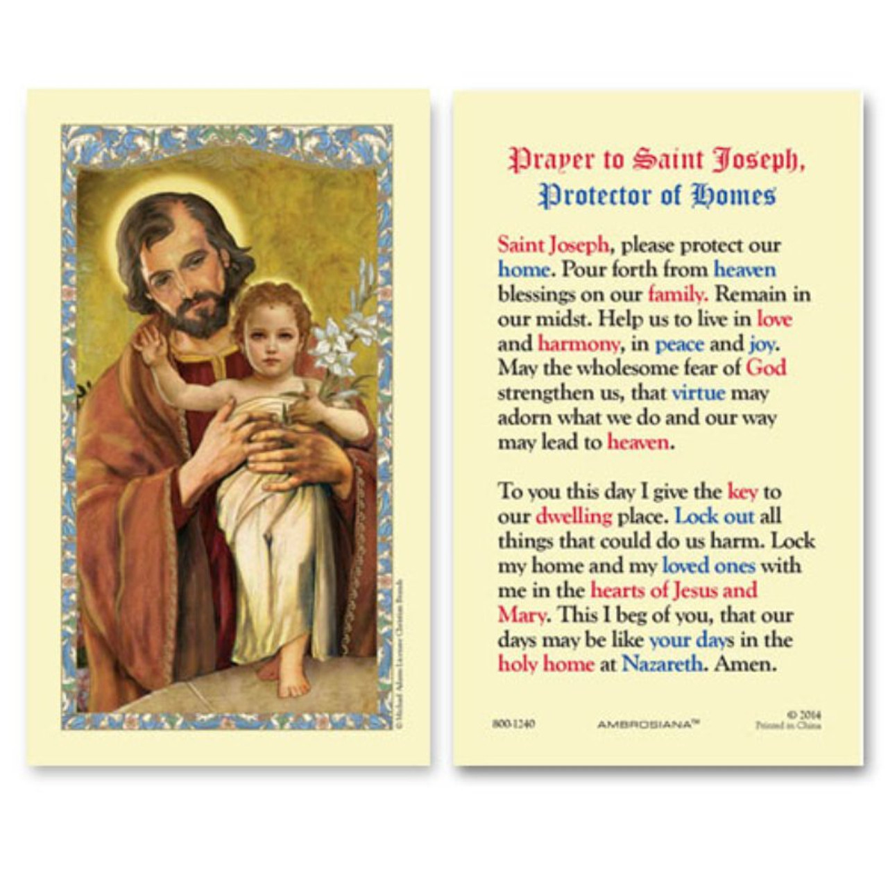 St Joseph and Child Laminated Holy Cards - 25/pk