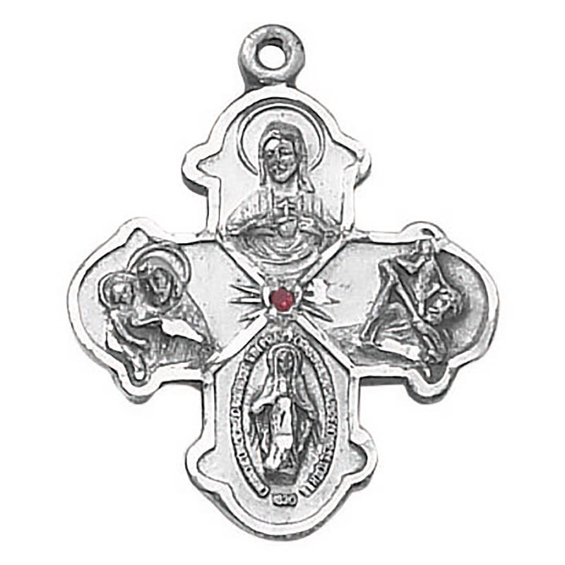 Four Way Medal with Ruby - In Sterling Silver - [Consumer]Catholic ...